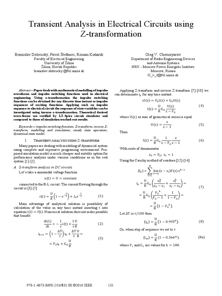 Transient Analysis in Electrical Circuits Using Z-Transformation | PDF ...