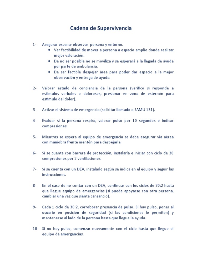 Cadena de Supervivencia RCP | PDF