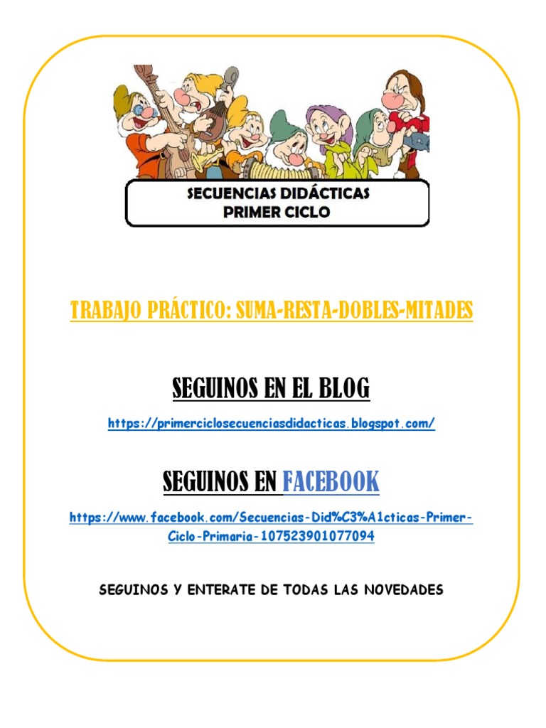 Trabajo Practico Suma Resta Dobles Mitades..3 Grado | PDF