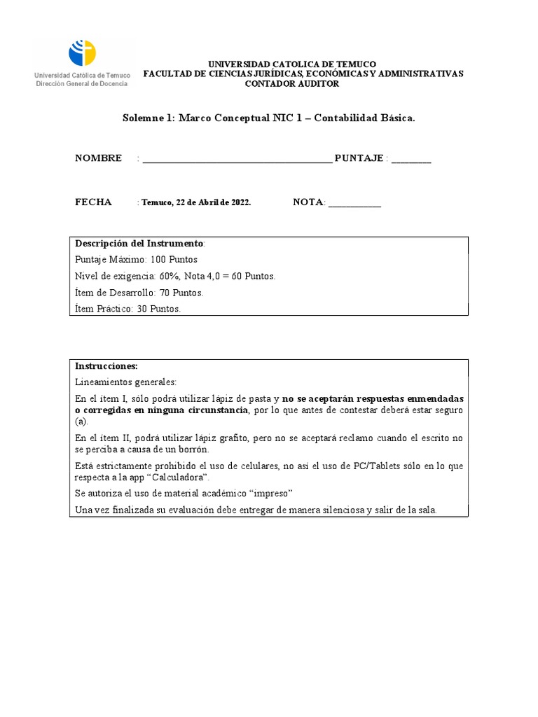 Solemne 1 - NIC1 y Contabilidad | PDF | Contabilidad | Negocios económicos