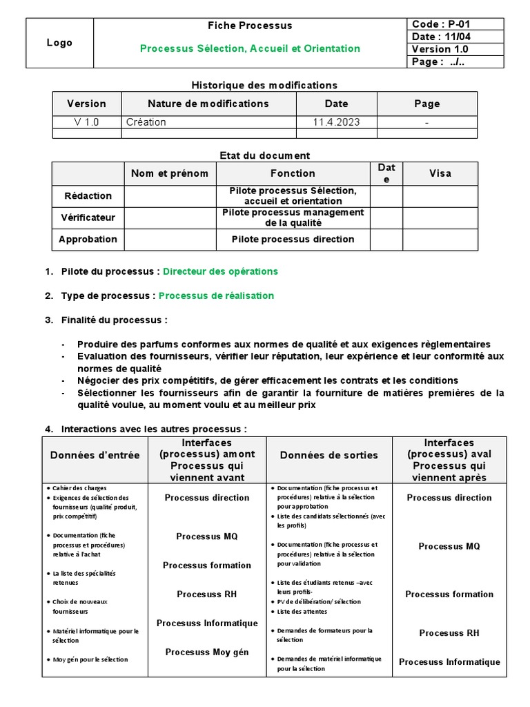 Fiche Processus Processus Sélection, Accueil Et Orientation (Réparé) | PDF