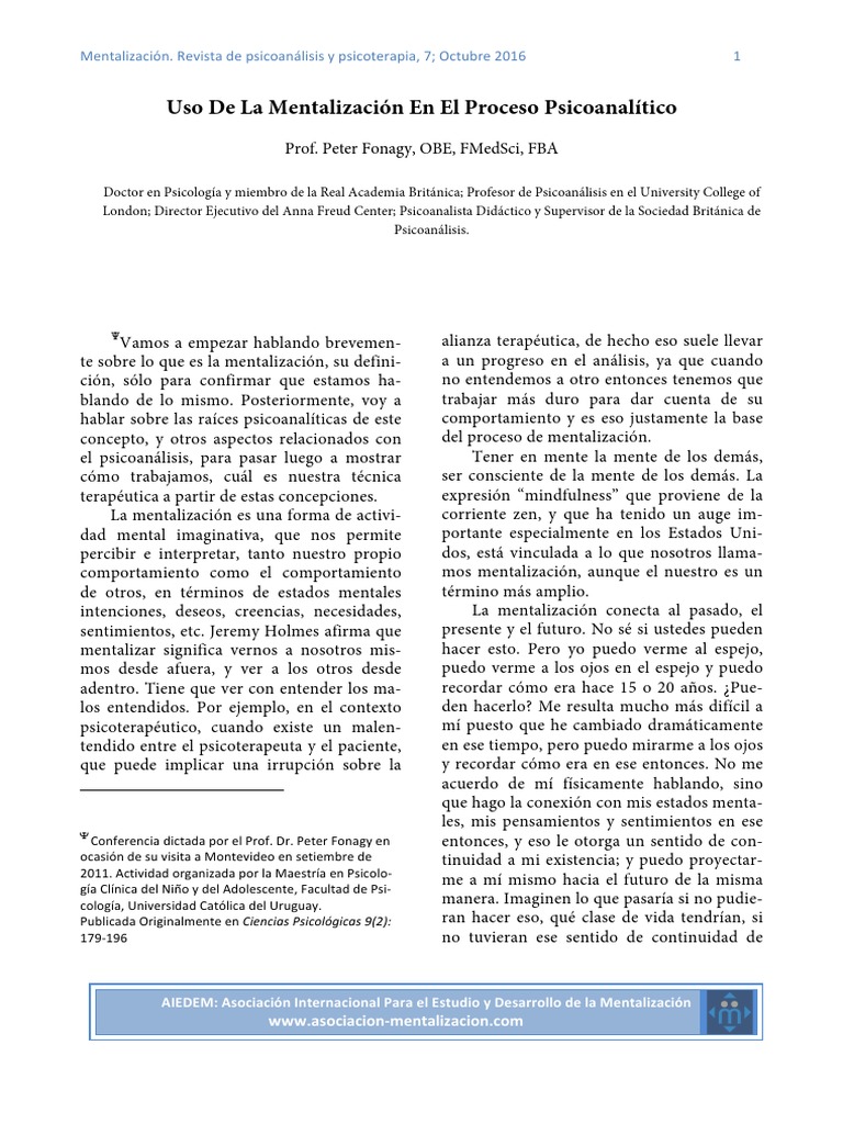 Fonagy | PDF | Psicoanálisis | Teoría de apego