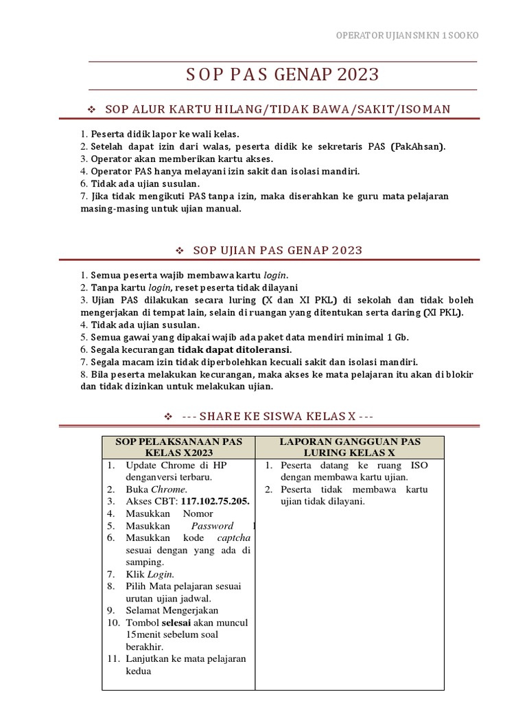 Sop Pas Genap 2023 | PDF