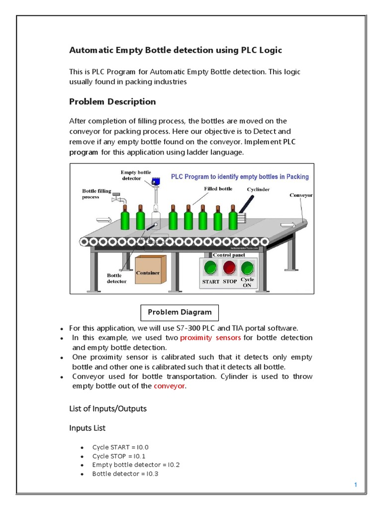 Automatic Empty Bottle detection using PLC Logic | PDF