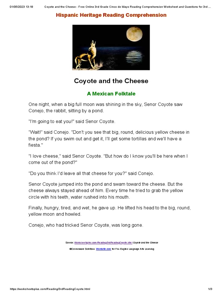 Coyote and The Cheese: Hispanic Heritage Reading Comprehension | PDF