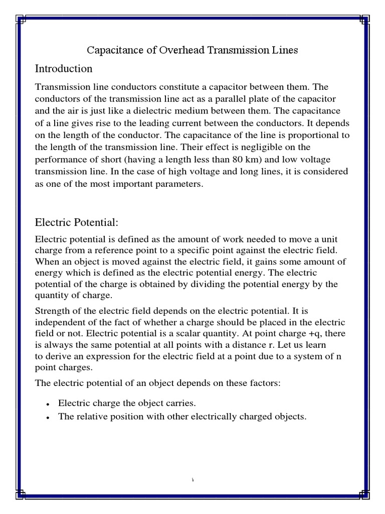 Capacitance of Overhead Transmission Lines pdf | PDF