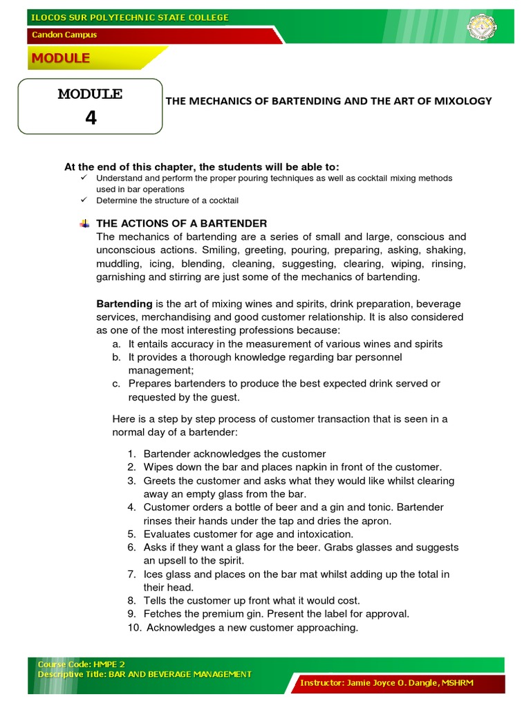 Module 4 - Hmpe 2 | PDF | Bartender | Drink