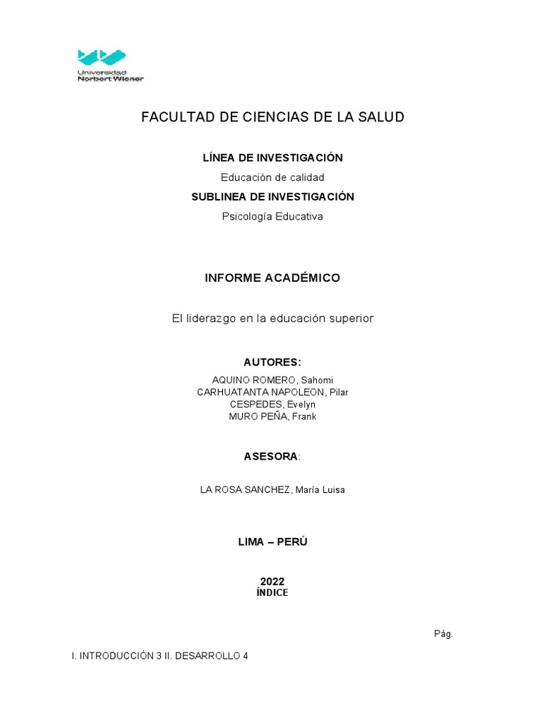 Informe Académico - Apa - Wiener 2022 | PDF | Liderazgo | Toma de ...