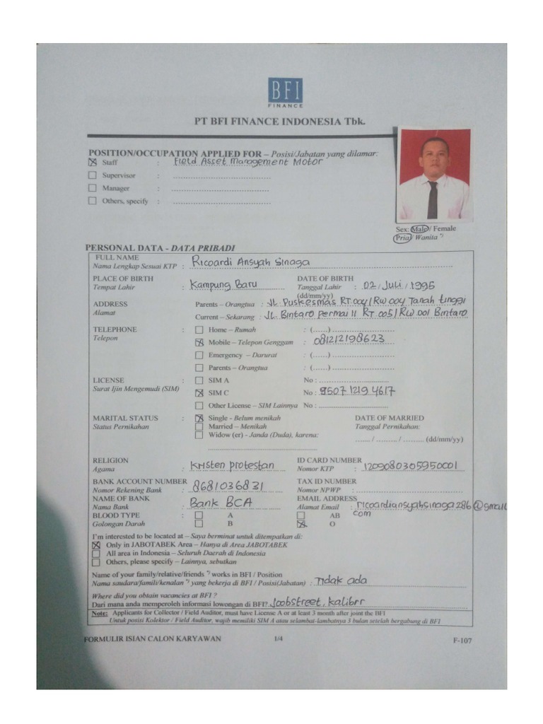 Form Aplikasi Bfi Finance | PDF