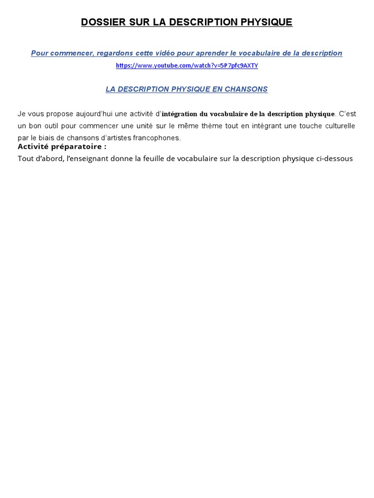 Activité sur la description physique | PDF | Visage