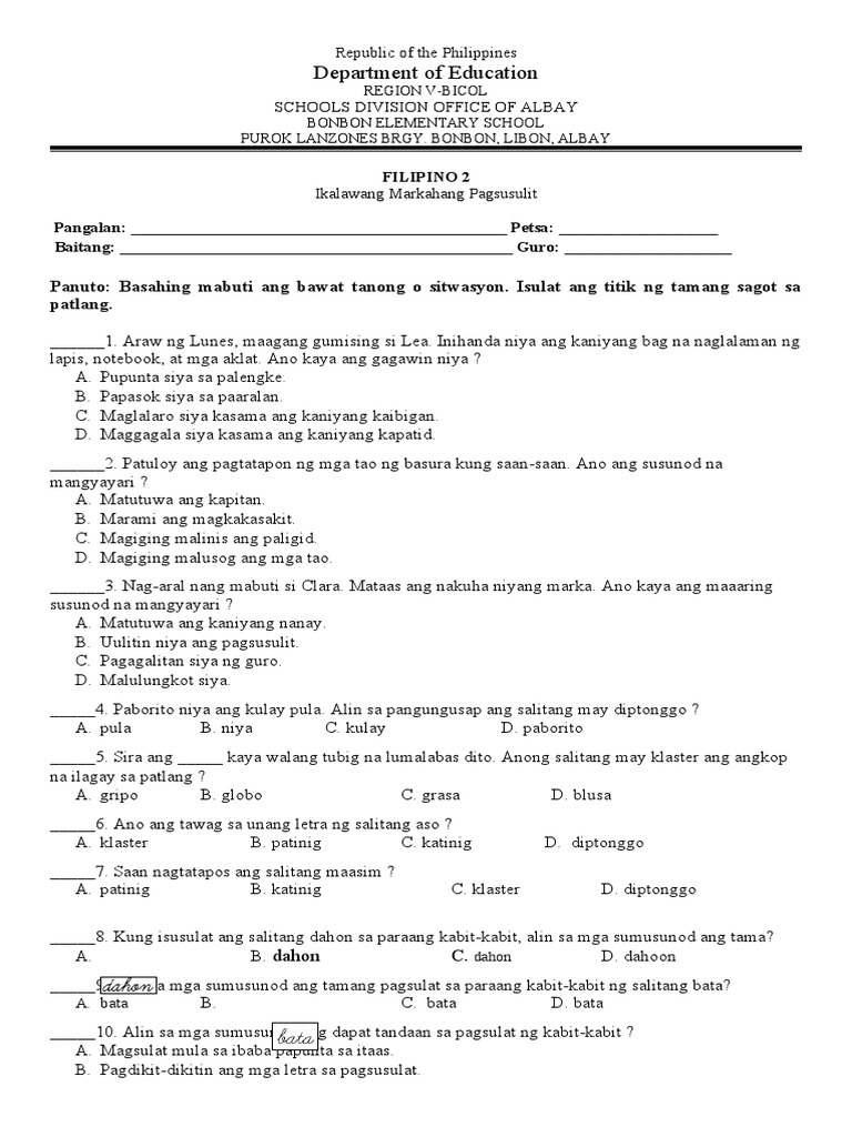 FILIPINO 2 Periodic Test | PDF