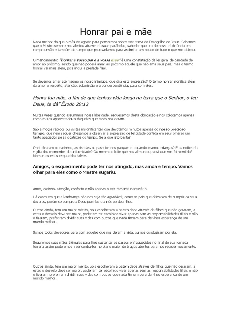 Honrar Pai e Mãe | PDF | Amor | Tempo