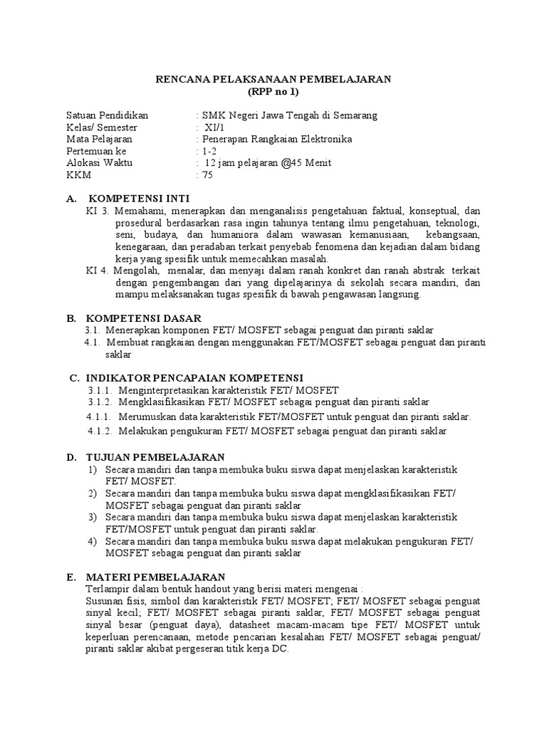 RPP No 1 (Pertemuan 1 Dan 2) | PDF