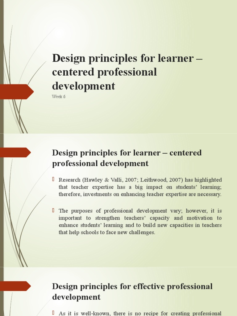 Design Principles For Learner Centered Prof. Development | PDF