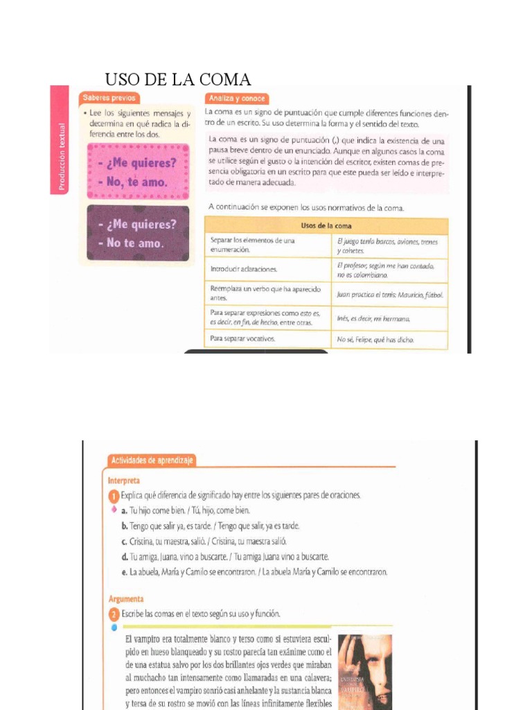 Uso de La Coma | PDF