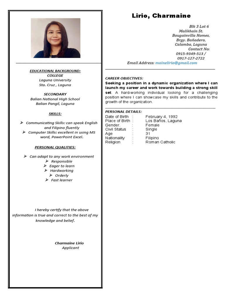 Charmaine Lirio - Resume | PDF | Cognition | Learning