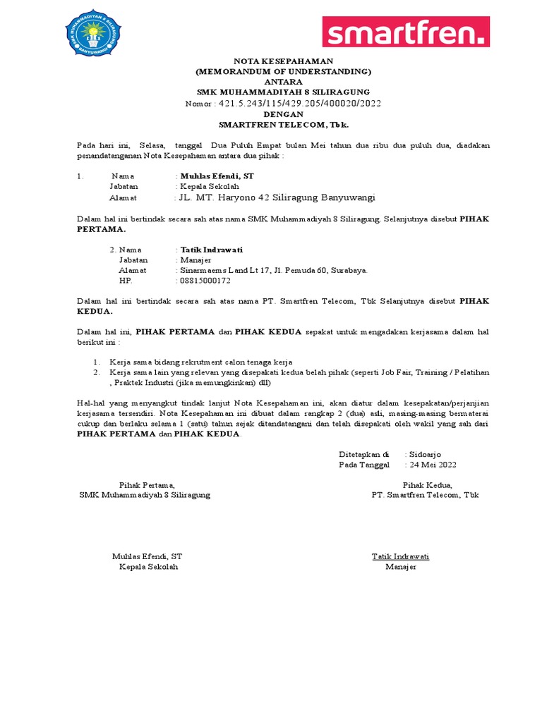 Draft MoU Dengan Smartfren | PDF