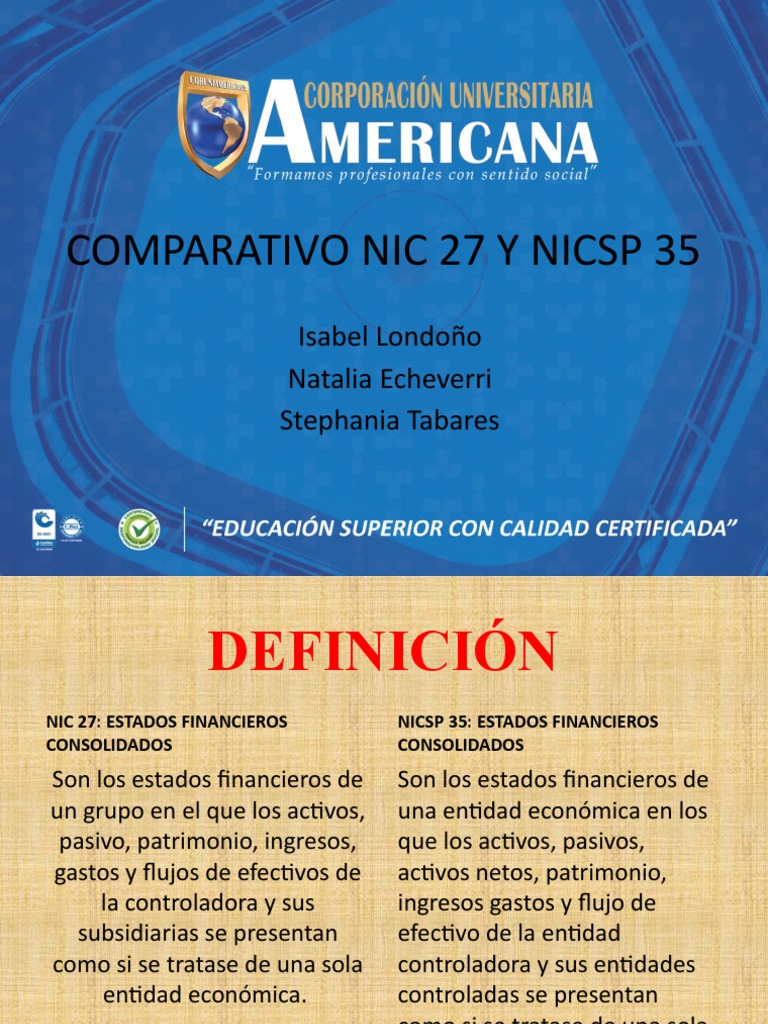 Comparativo Nic 27 y Nicsp 35 | PDF | Estado financiero | Inversiones