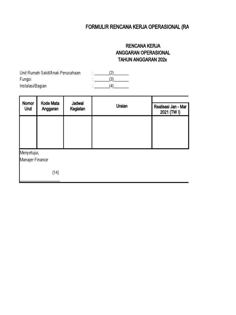 RAO. 01 Formulir Rencana Kerja Operasional (Rev.) LAB | PDF