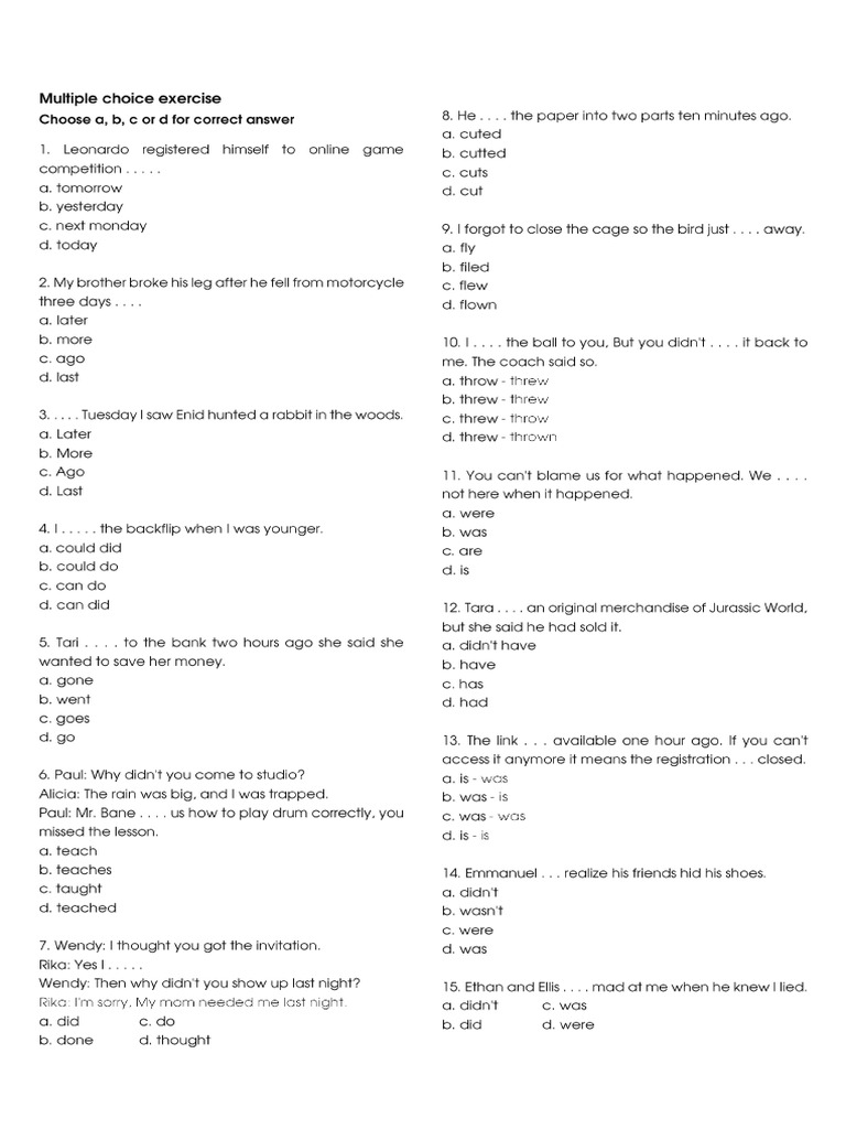 DBI - 30 Soal PG Simple Past Tense | PDF