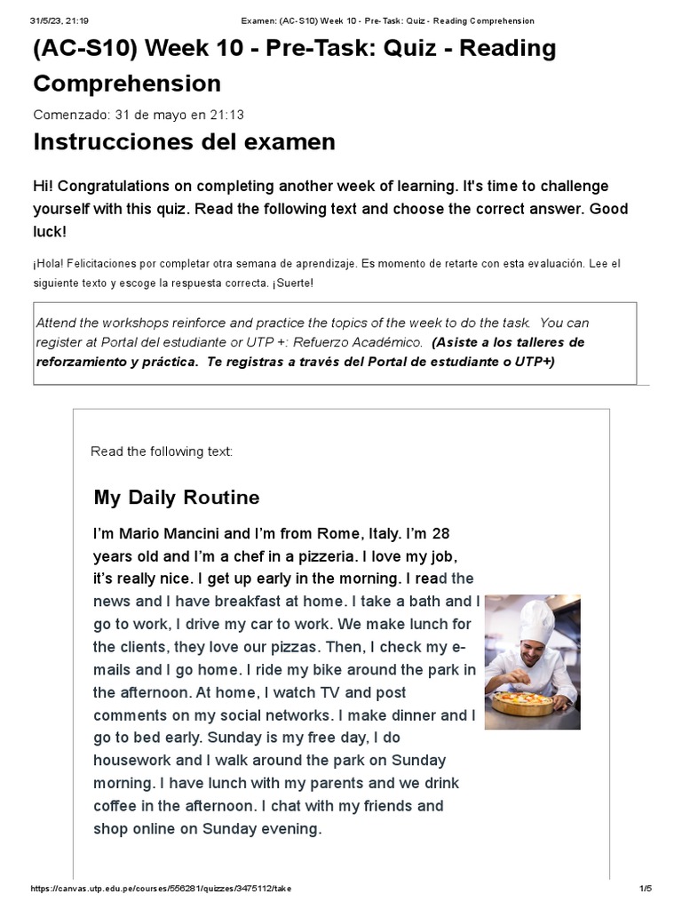 Examen - (AC-S10) Week 10 - Pre-Task - Quiz - Reading Comprehension | PDF