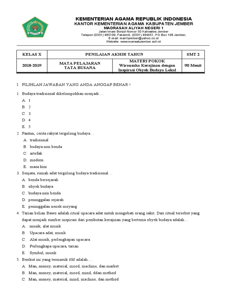 SOAL PK TABUS X SM2 | PDF