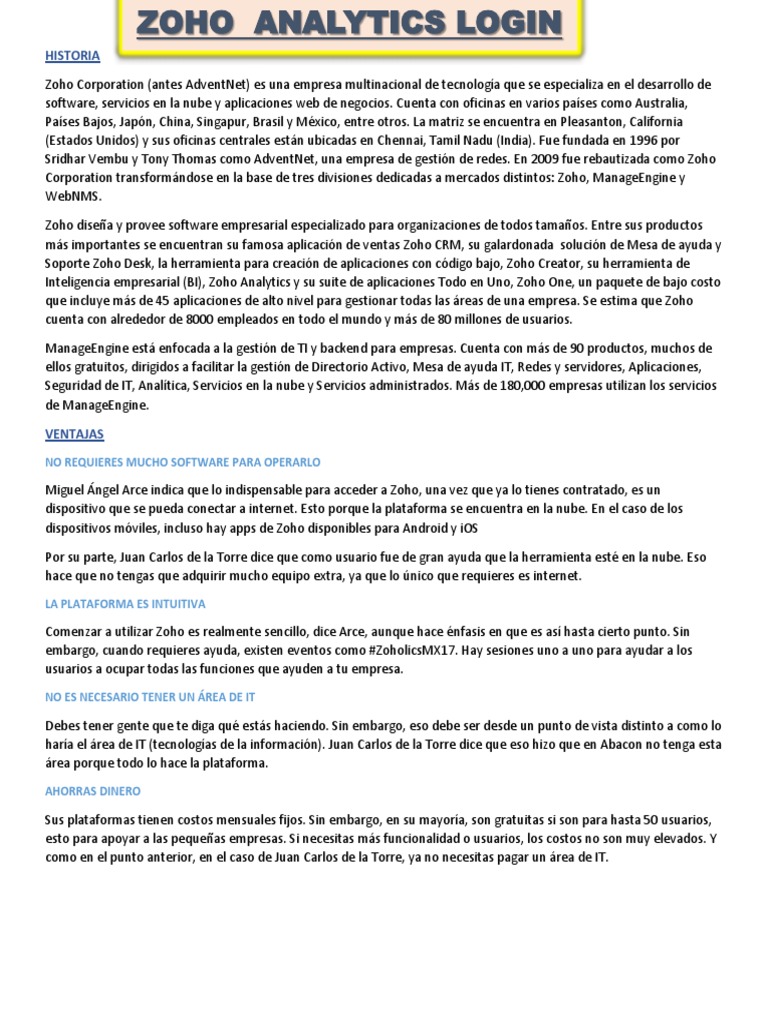 Zoho Analytics Expocicion | PDF | Software | Informática