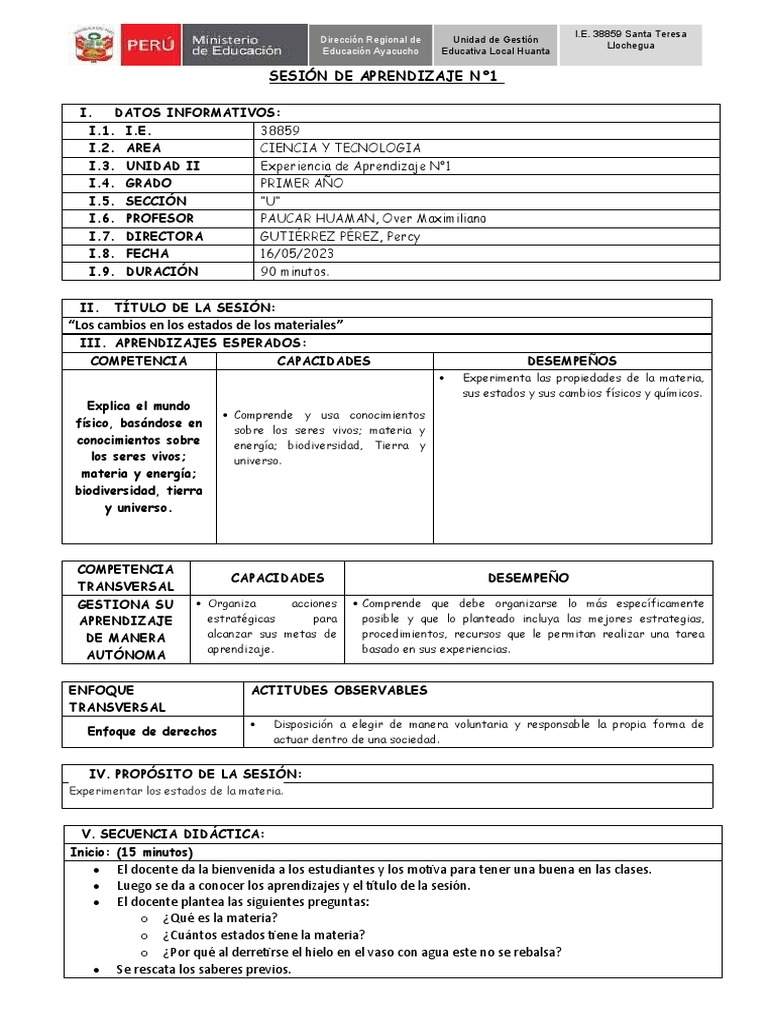 SESION 1 CYT-2023 -1º | PDF | Aprendizaje | Naturaleza