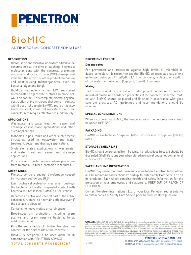 BioMIC Data Sheet | PDF | Concrete | Antimicrobial