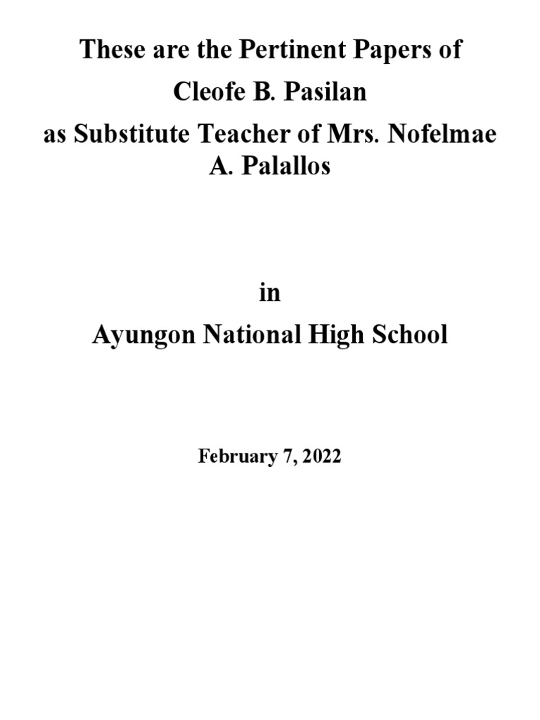 Cleofe B. Pasilan's Teaching Papers | PDF