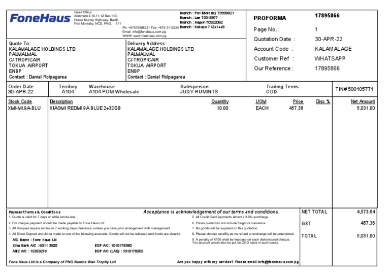 QUOTATION - 17895866 Kalamalgae 121 | PDF | Cheque | Payments