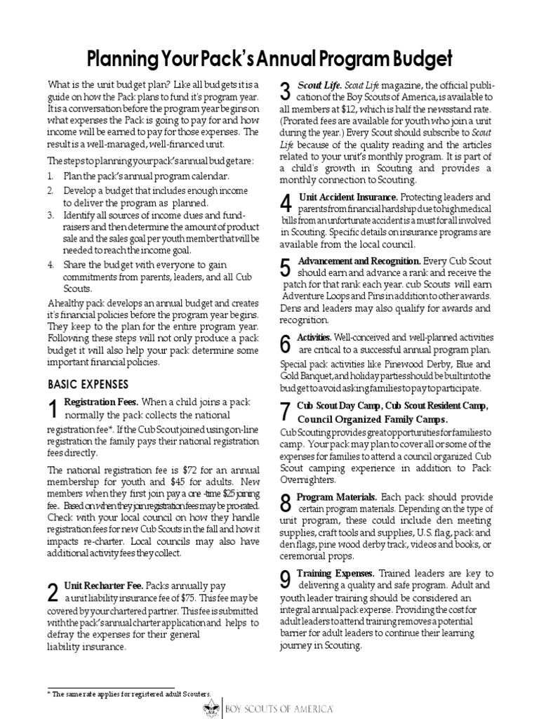Planning Your Annual Pack Budget | PDF | Boy Scouts Of America | Scouting