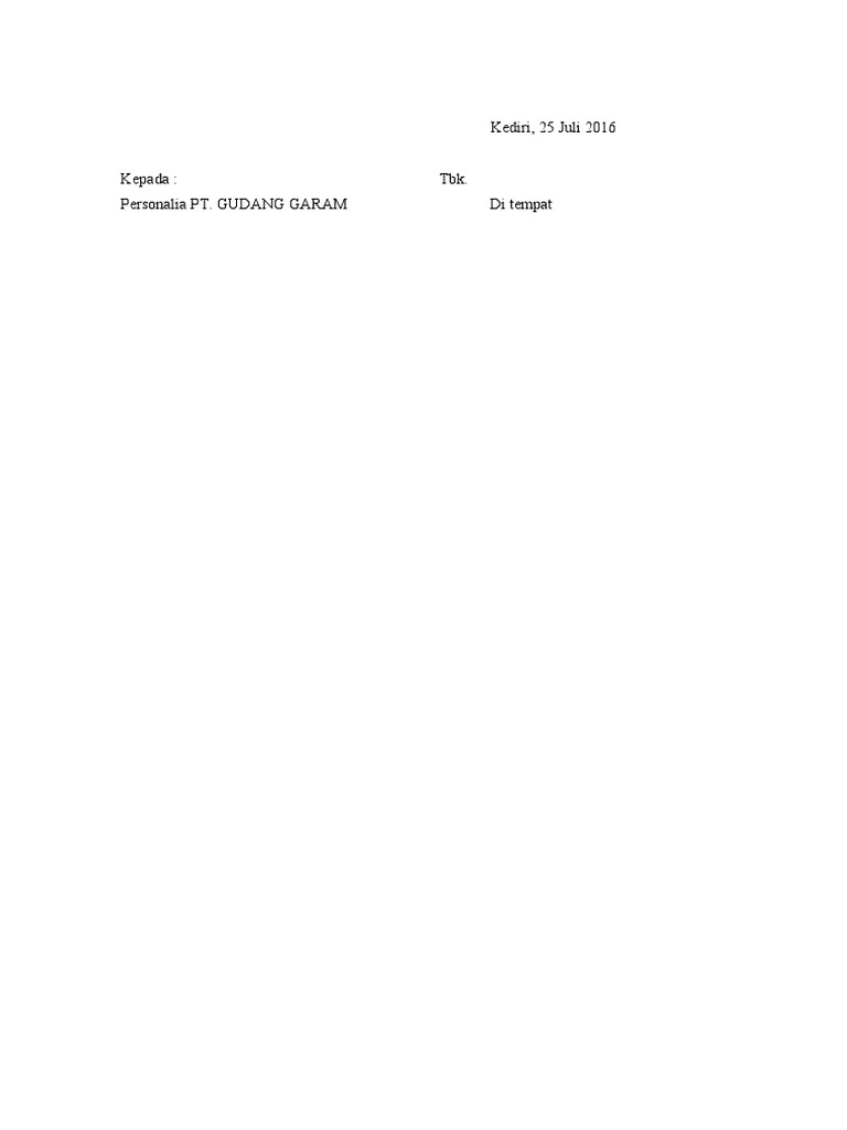 Surat Lamaran Kerja Tian | PDF