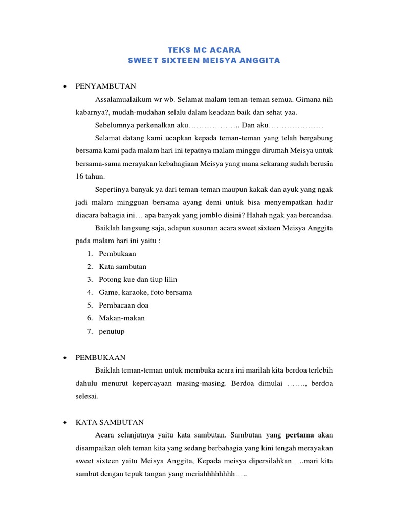 MC Acara Sweet Sixteen Meisya Anggita | PDF | Griya & Taman