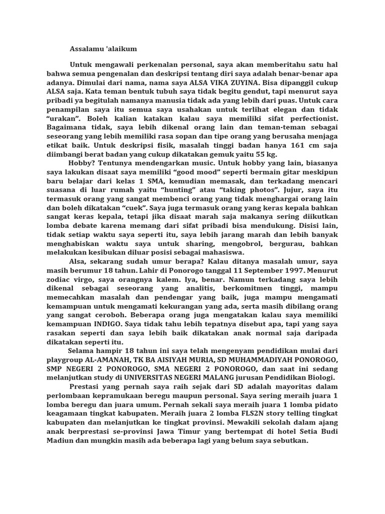 Contoh Deskripsi Diri | PDF