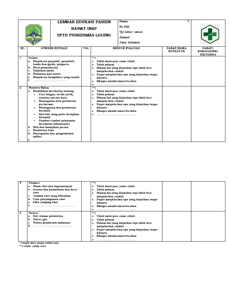 Formulir Edukasi Pasien Rawat Inap | PDF