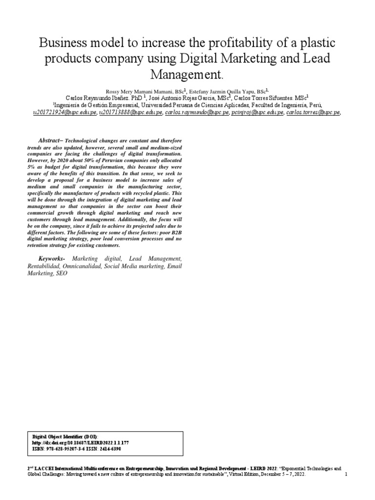 Business Model To Increase The Profitability of A Plastic Products ...