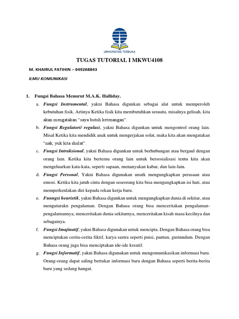 Tugas Tutorial I Mkwu4108 | PDF | Kajian Bahasa Asing