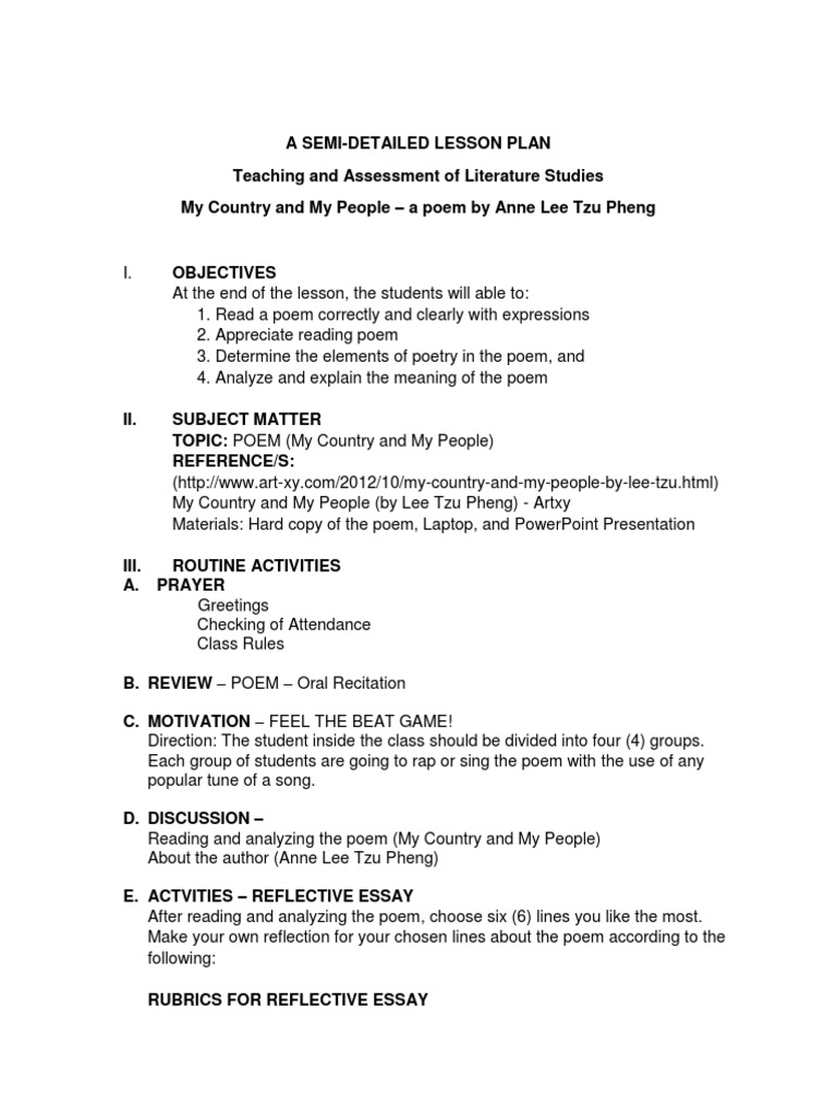 DELA CRUZ Lesson Plan My Country and My People Final | PDF