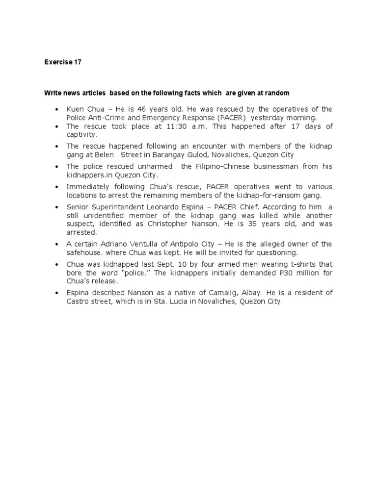 News Writing Exercise No. 2 | PDF | Violence | Organized Crime