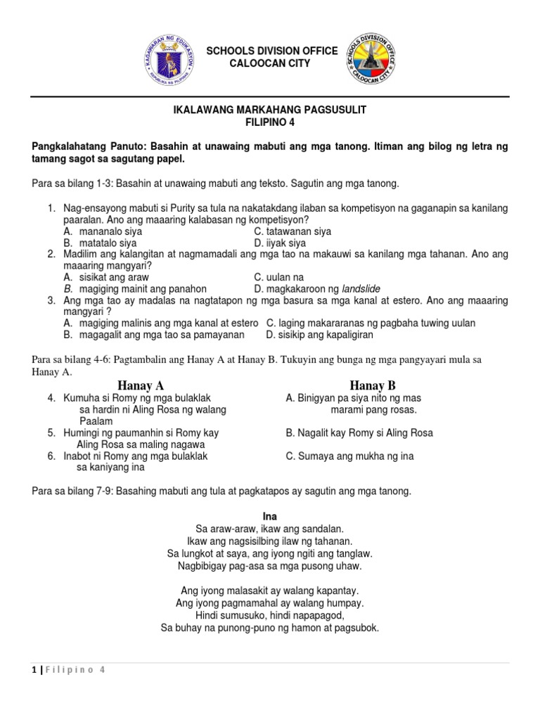 Filipino 4 Q2 Periodic Test | PDF