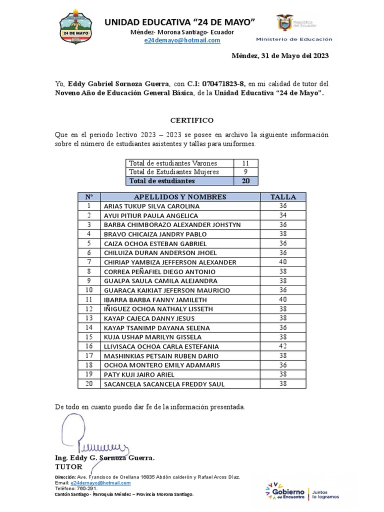 Informe de Numero de Estudiantes | PDF