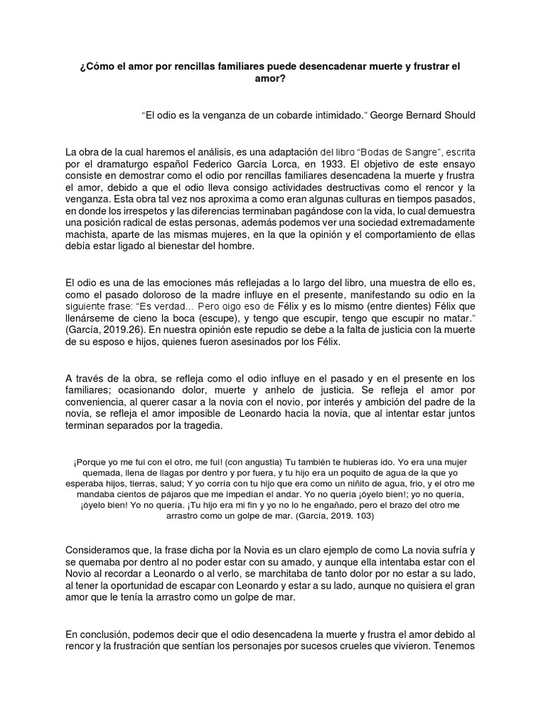 Ensayo Bodas de Sangre Sandra | PDF | Amor