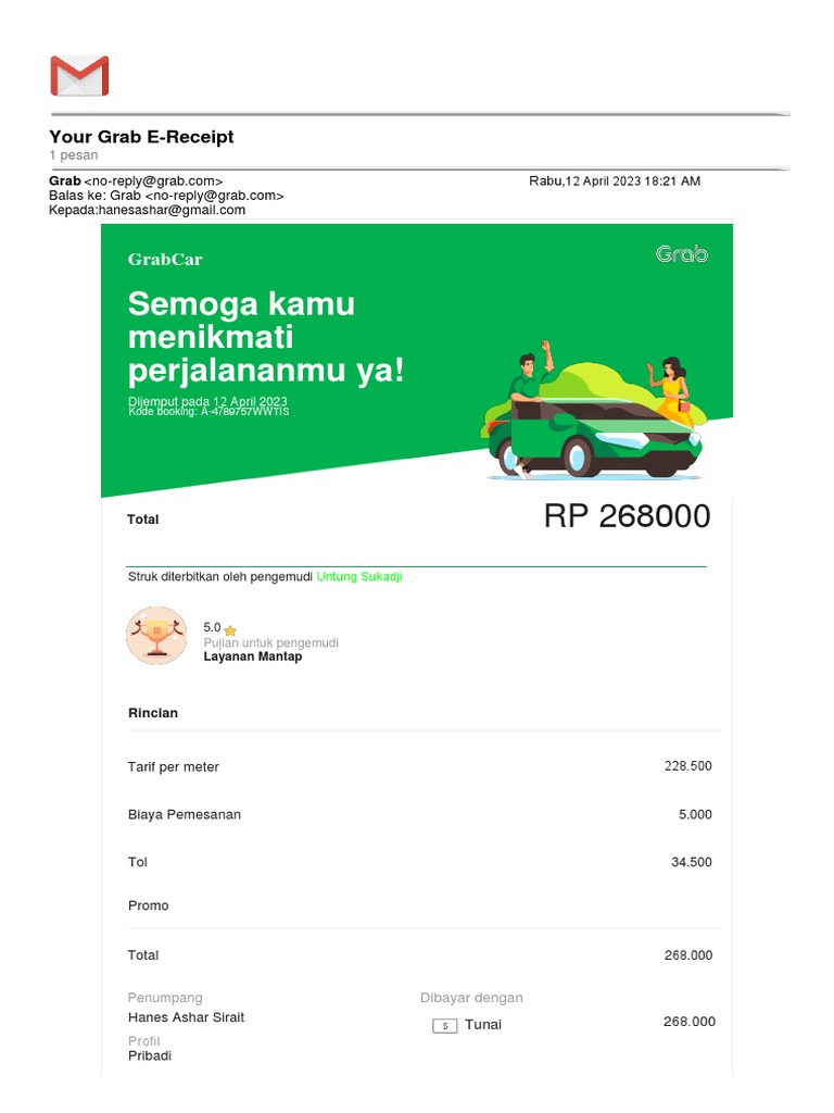 E-Receipt GrabCar: Rincian Perjalanan Anda | PDF