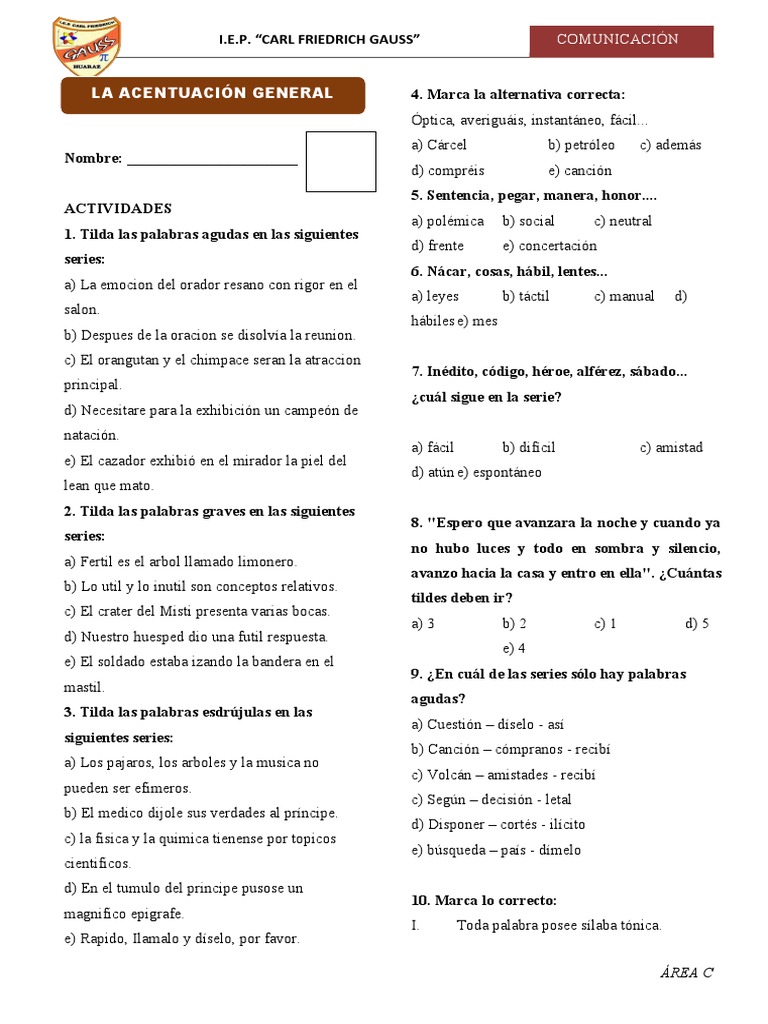 Ejercicios de Acentuación en Español | PDF