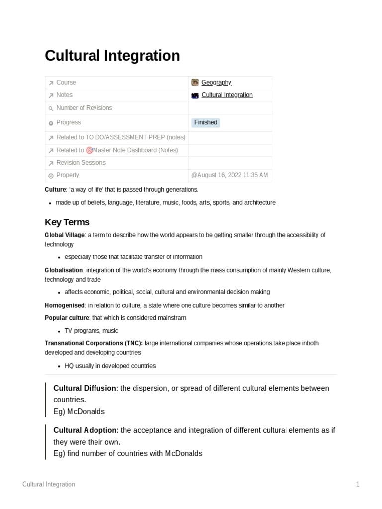 Cultural Integration | PDF