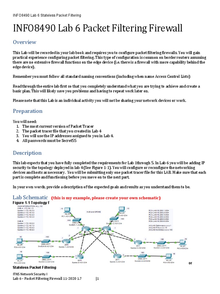 Info8490 Lab 6 Packet Filtering Firewall 1 7 Pdf Firewall Computing Computer Network
