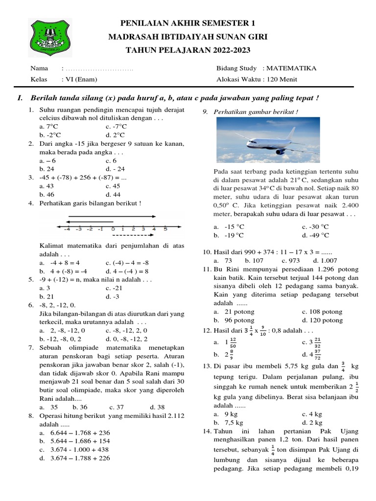 Soal Uhb MTK Kelas 6 Tapel 2022-2023 | PDF