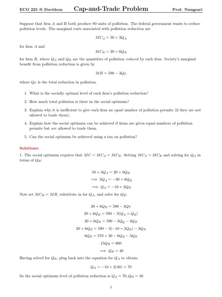 ECO101 Inclass Math Prob Externalities Solutions | PDF