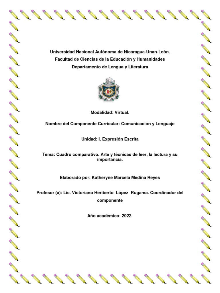 Cuadro Comparativo. Arte y Tecnicas de Leer, La Lectura y Su ...